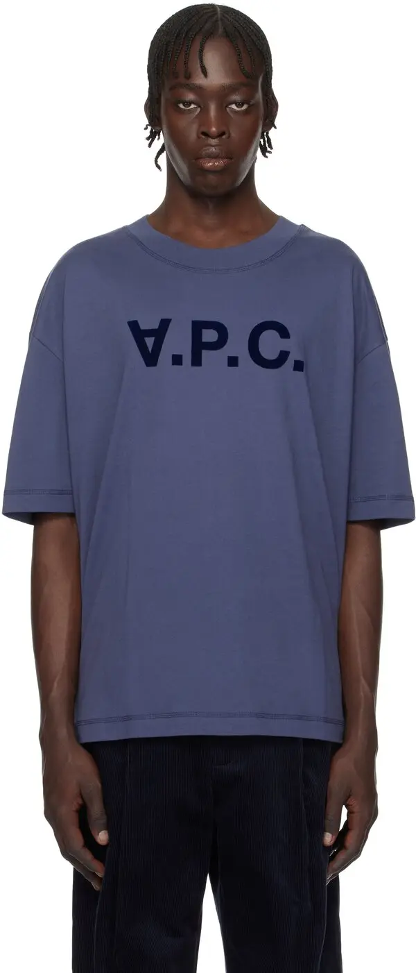 ★A.P.C.★ Grand VPC Overfit Short Sleeve T-Shirt Steel Blue A.P.C. Blue Oversize Grand 'Vpc' T-Shirt - Iaf Steel Blue